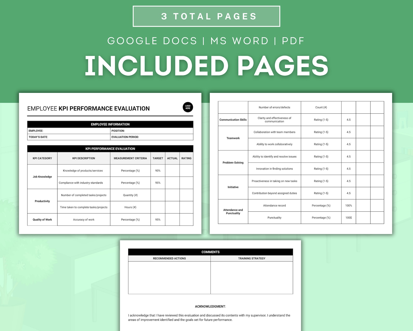 Employee KPI Performance Evaluation Form Template, Performance Metrics ...