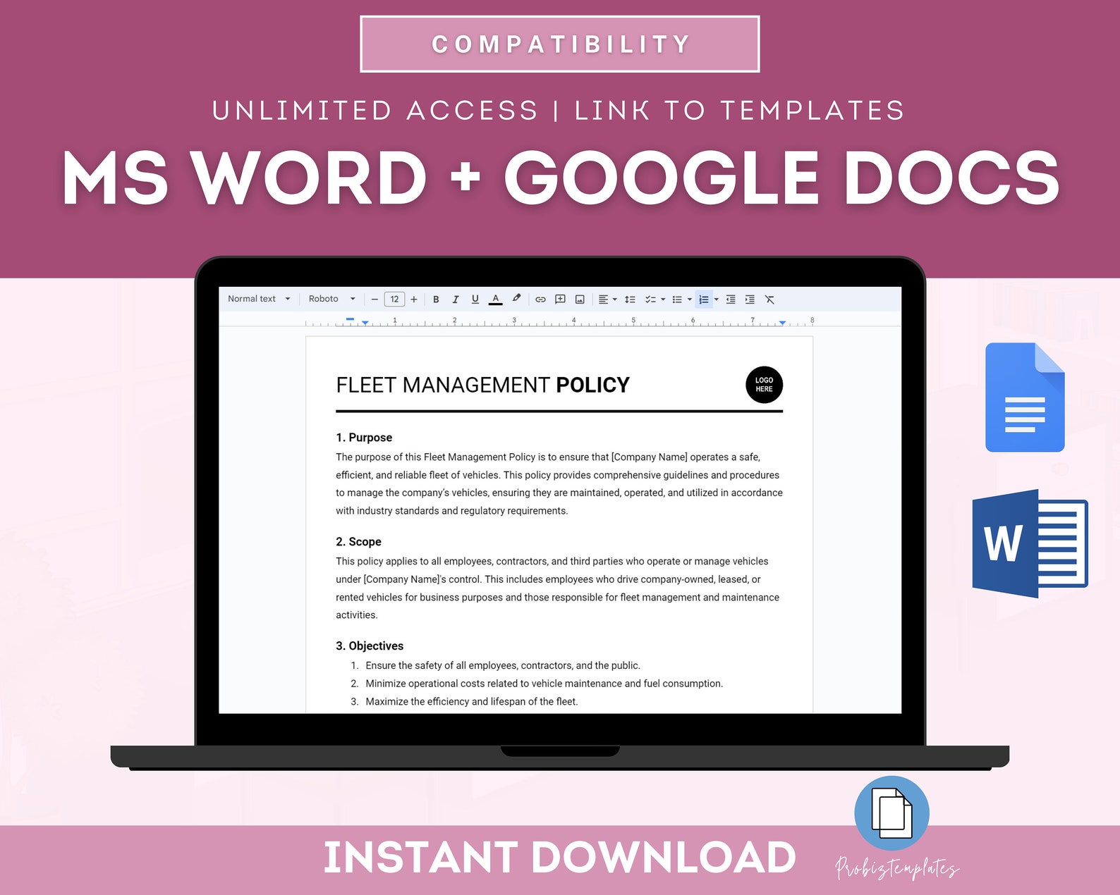 Fleet Management Policy Template, Vehicle Fleet Policy, Company Fleet ...