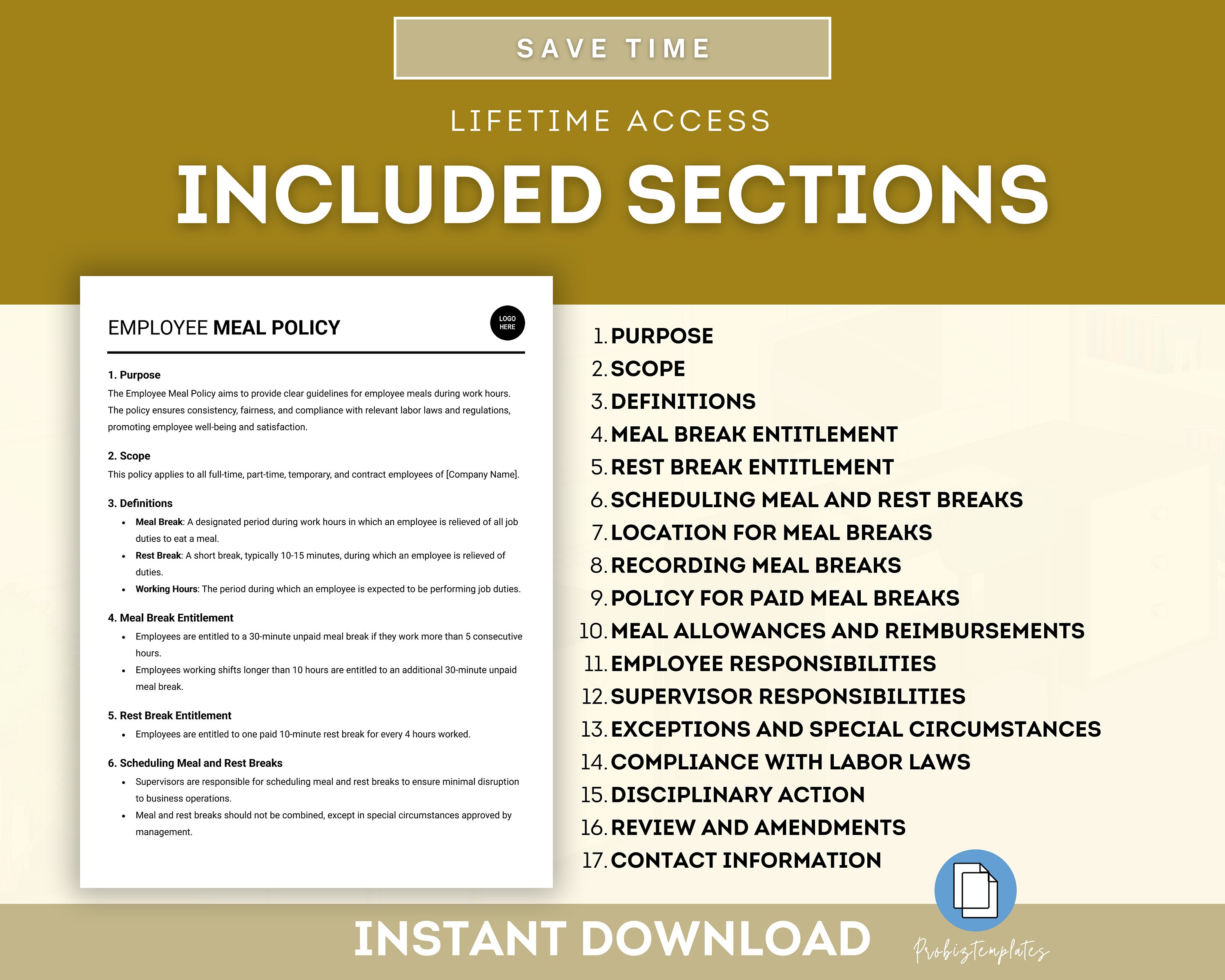 Employee Meal Policy Template, Workplace Meal Guidelines, Employee ...