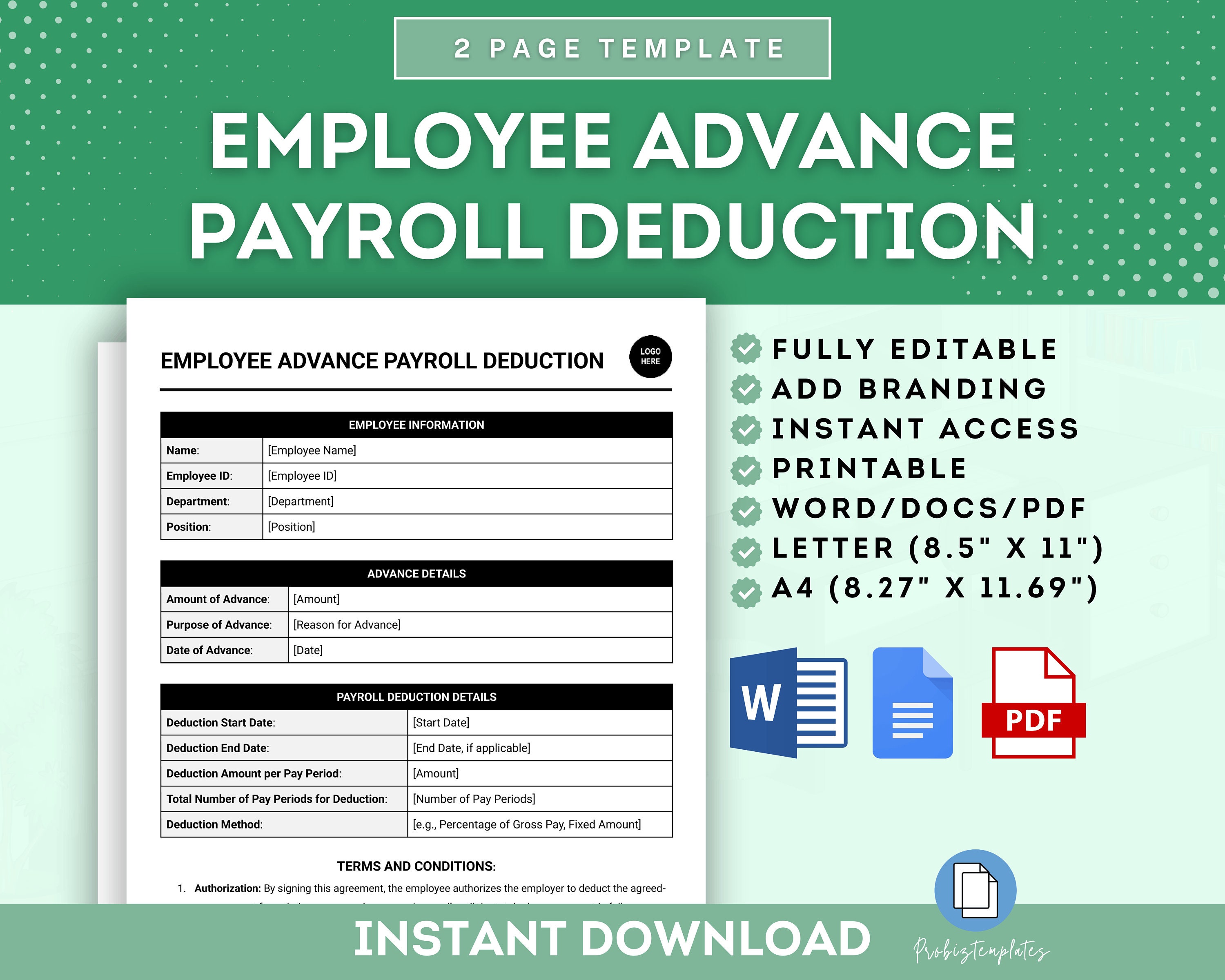 Employee Advance Payroll Deduction Agreement Template, Employee Payroll ...