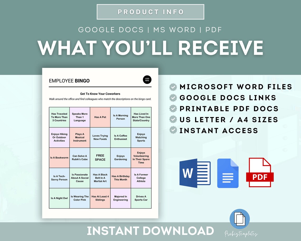 Employee Bingo Template, Staff Bingo Card Template, Onboarding Bingo ...