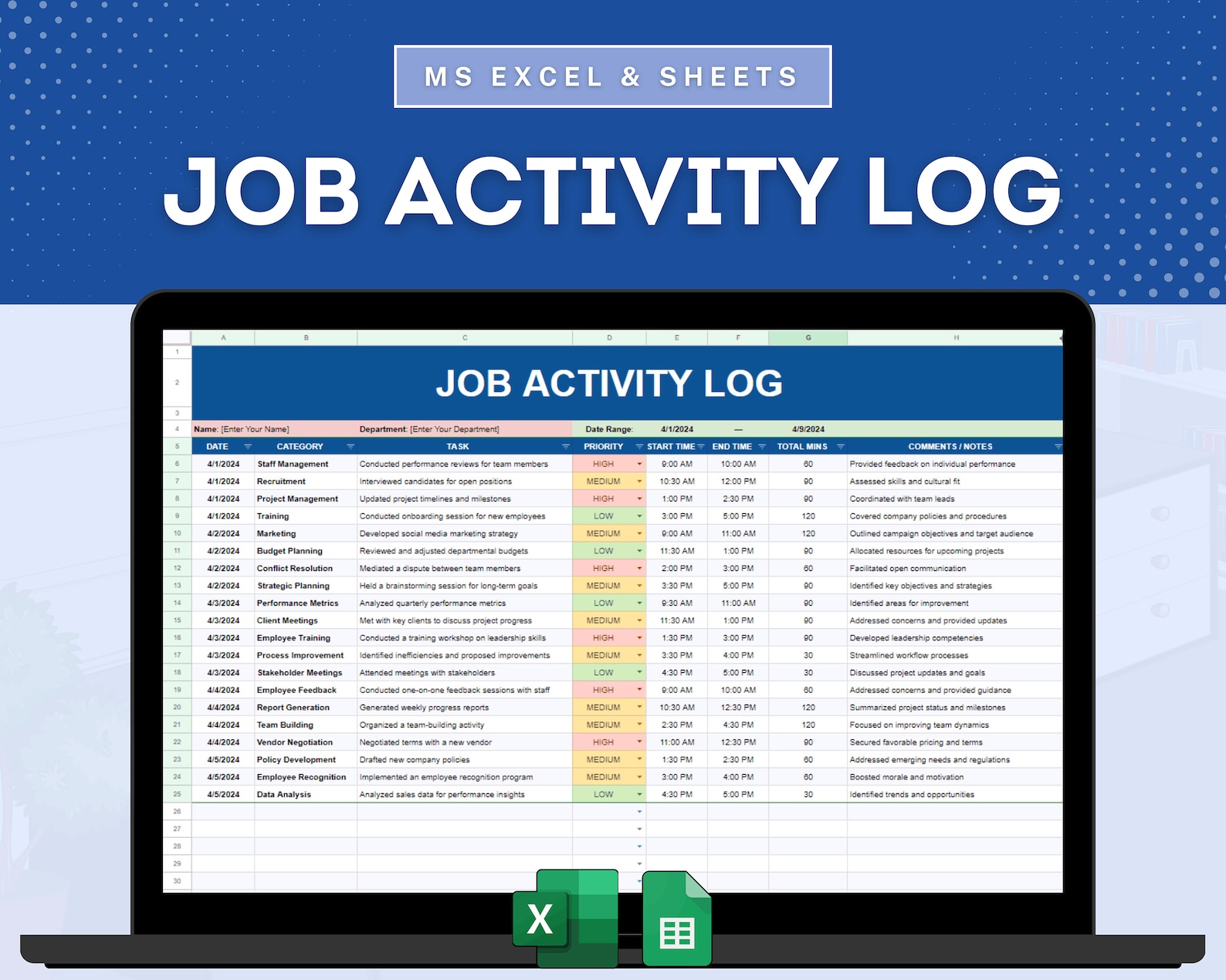 Job Activity Log Template, Work Task Tracker, Daily Work Journal ...