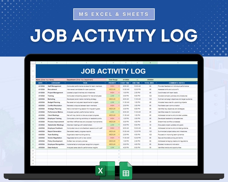 Job Activity Log Template, Work Task Tracker, Daily Work Journal ...