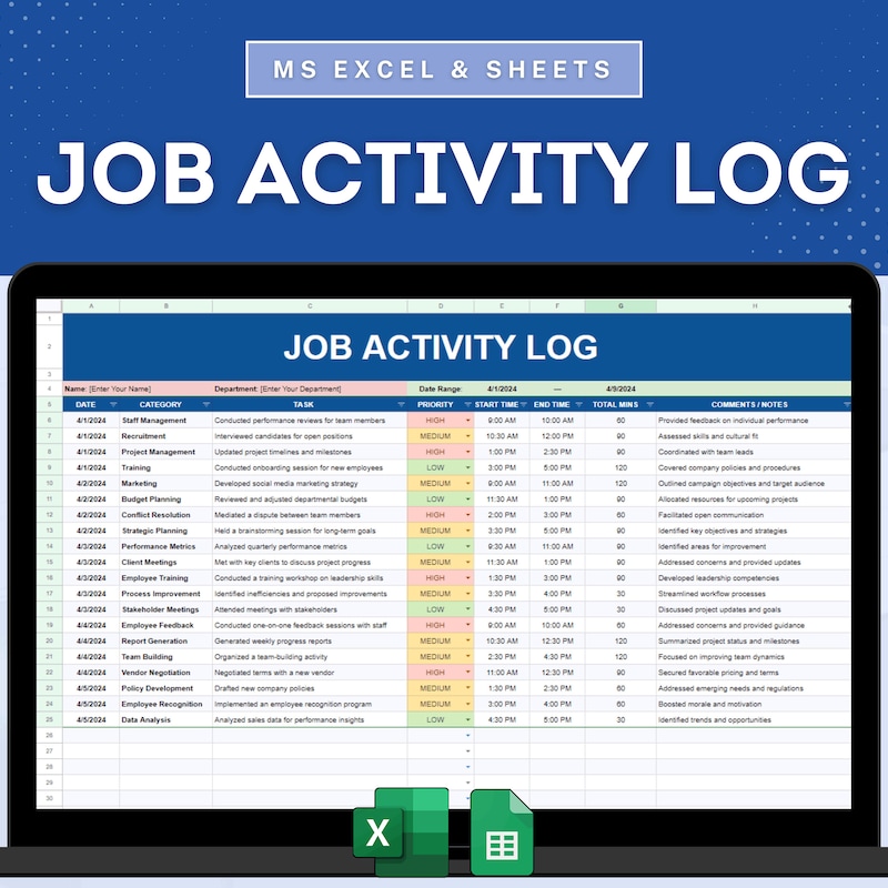 Daily Work Log Template - Etsy
