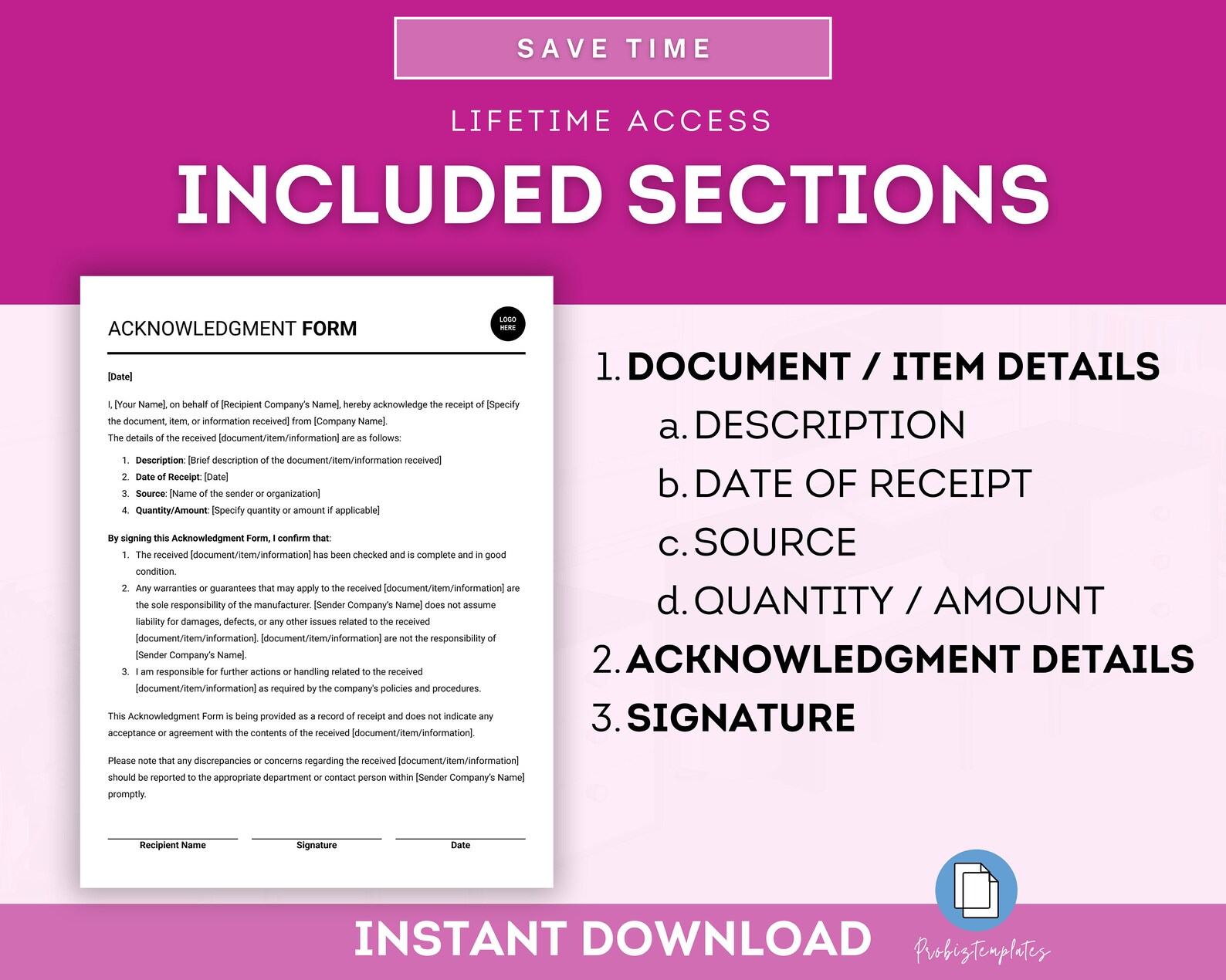 Acknowledgment Form Template, Confirmation Form Template, Receipt Form ...