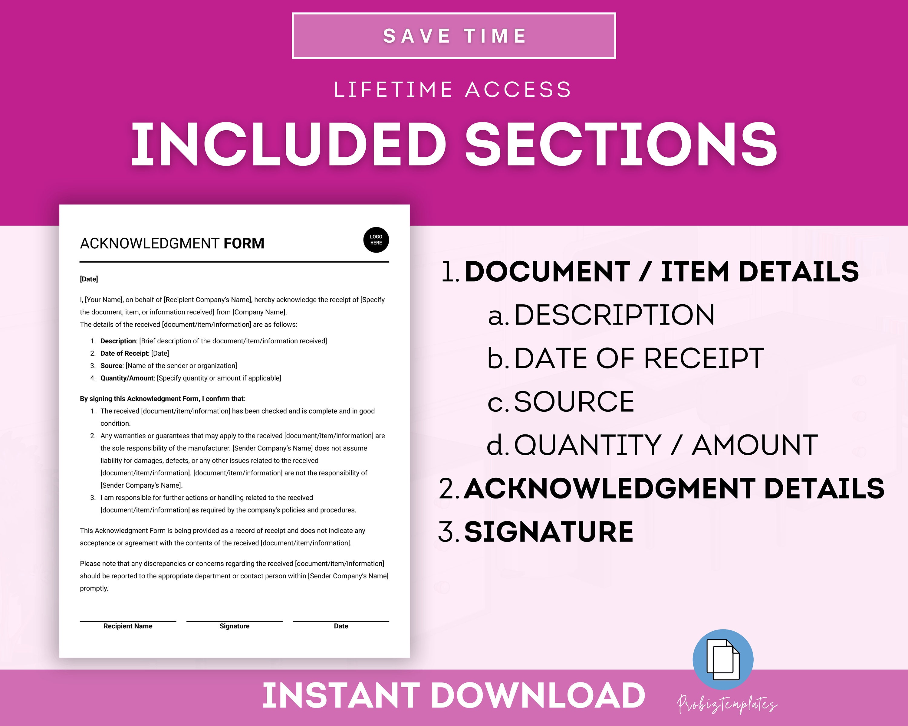 Acknowledgment Form Template, Confirmation Form Template, Receipt Form ...