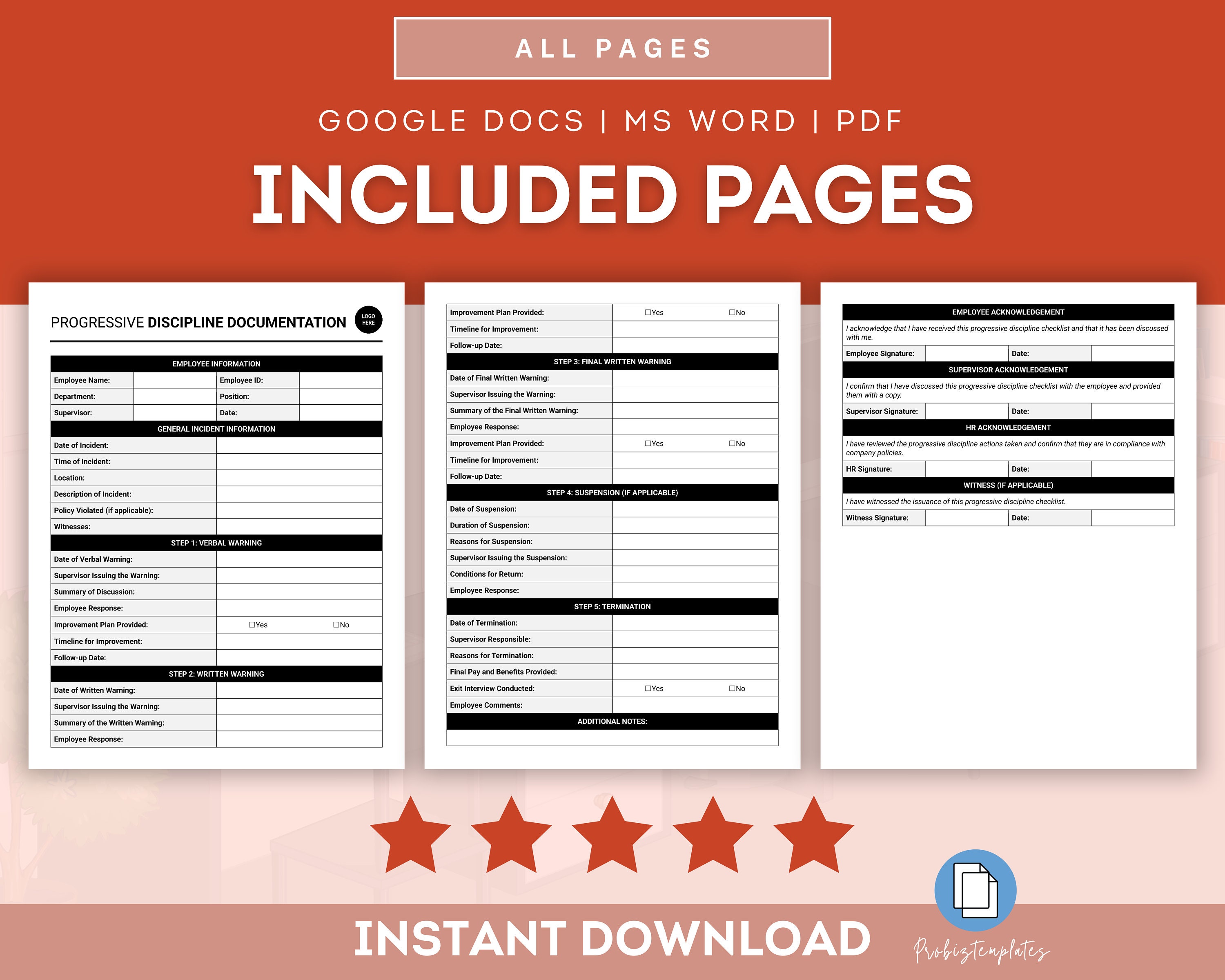 Progressive Discipline Documentation Template, Employee Discipline ...