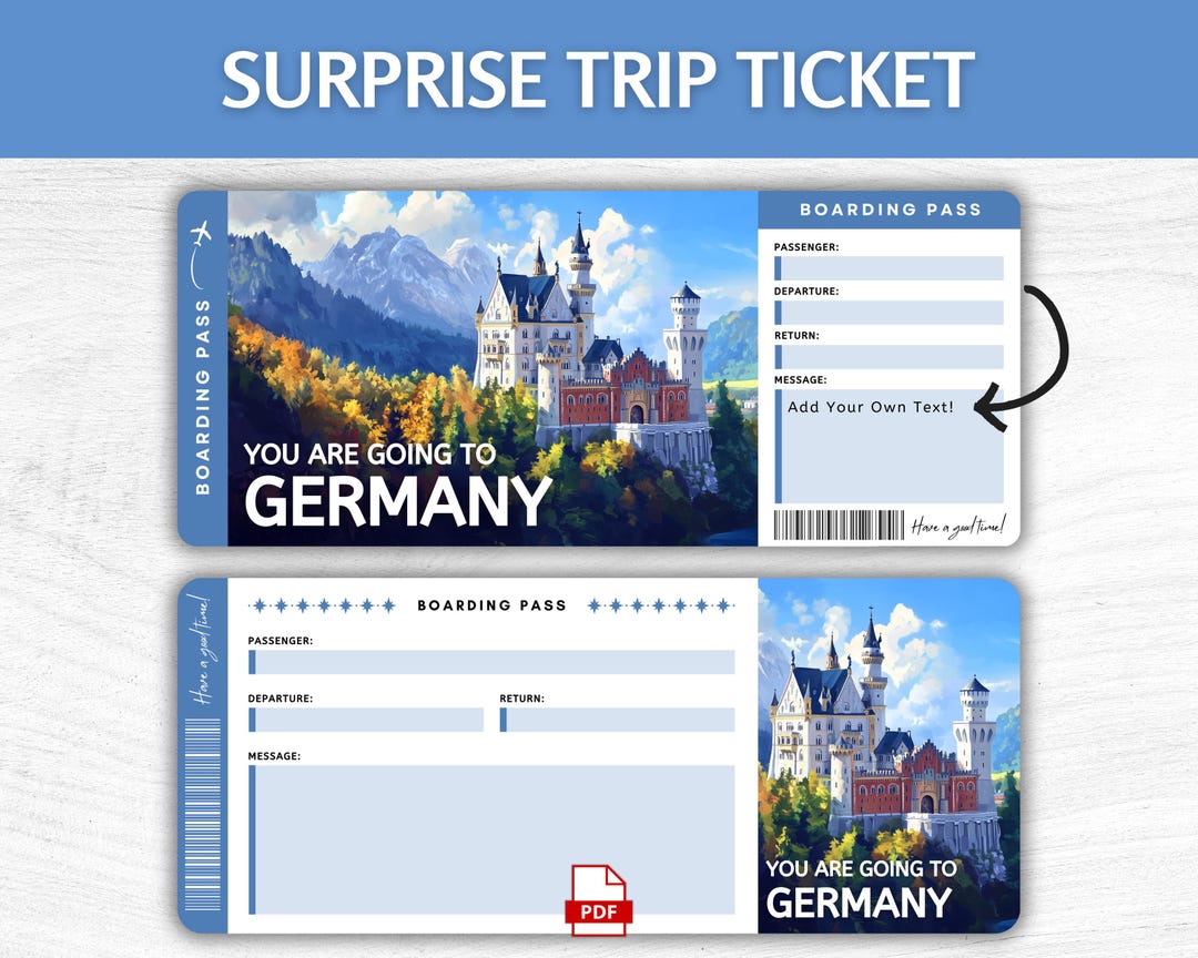 Printable Germany Surprise Gift Ticket, Editable Berlin Vacation ...