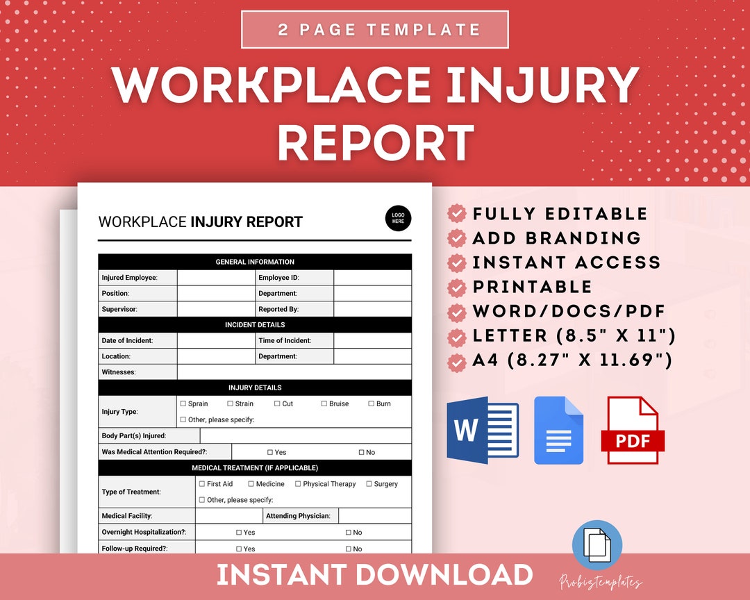 Workplace Injury Report Form Template, Work-related Injury Report ...