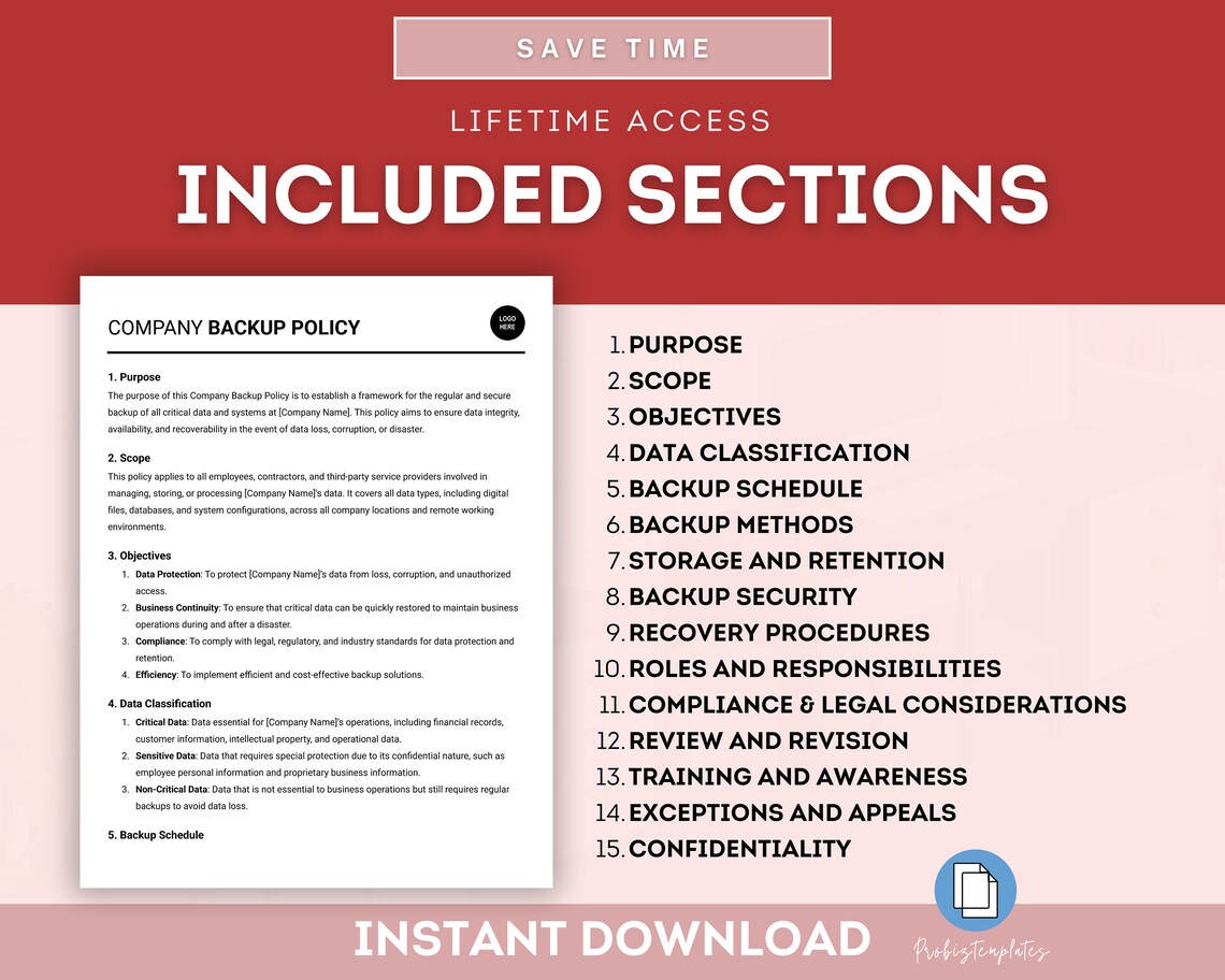 Company Backup Policy Template, Data Backup Policy Template, Business ...