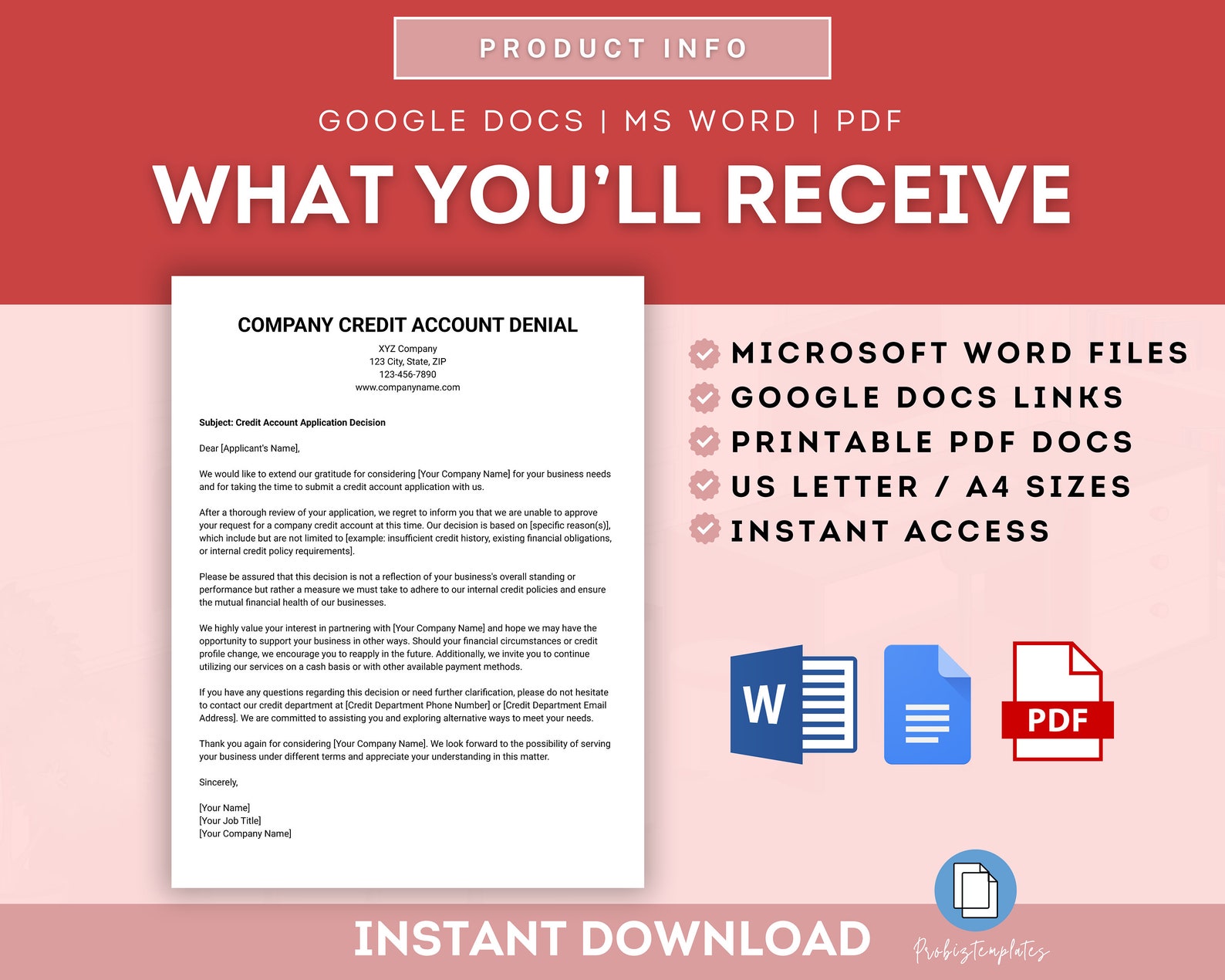 Company Credit Account Denial Letter, Credit Application Rejection ...