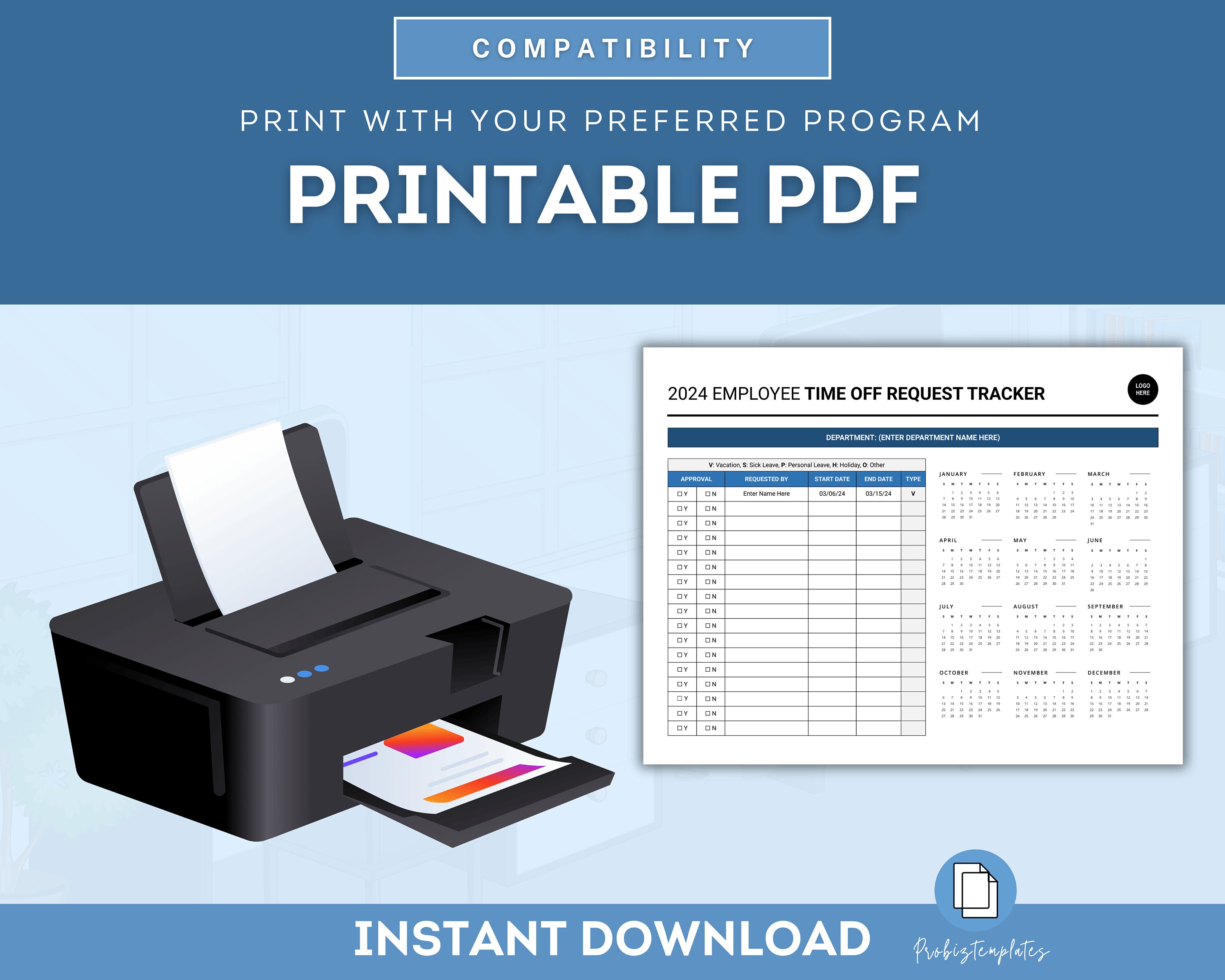 Employee Time off Request Tracker 2024 Template, Staff Leave Management ...