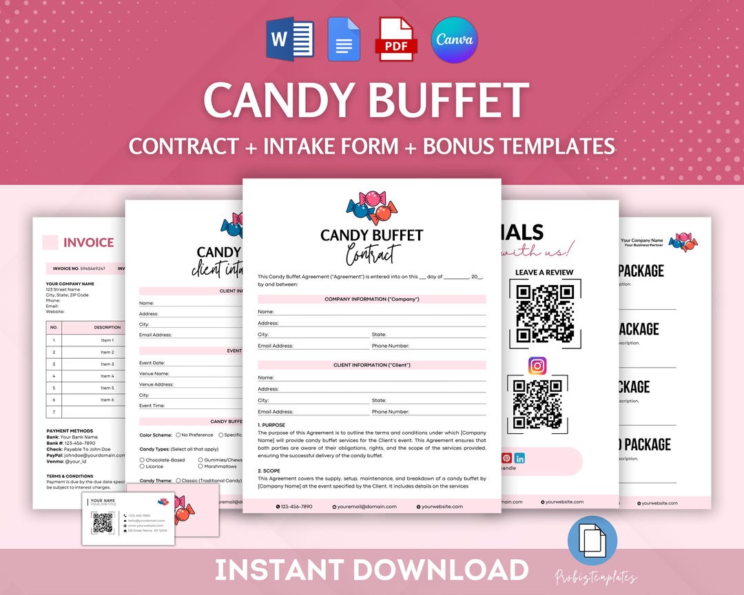 Candy Buffet Contract Bundle, Candy Buffet Agreement, Event Treats ...