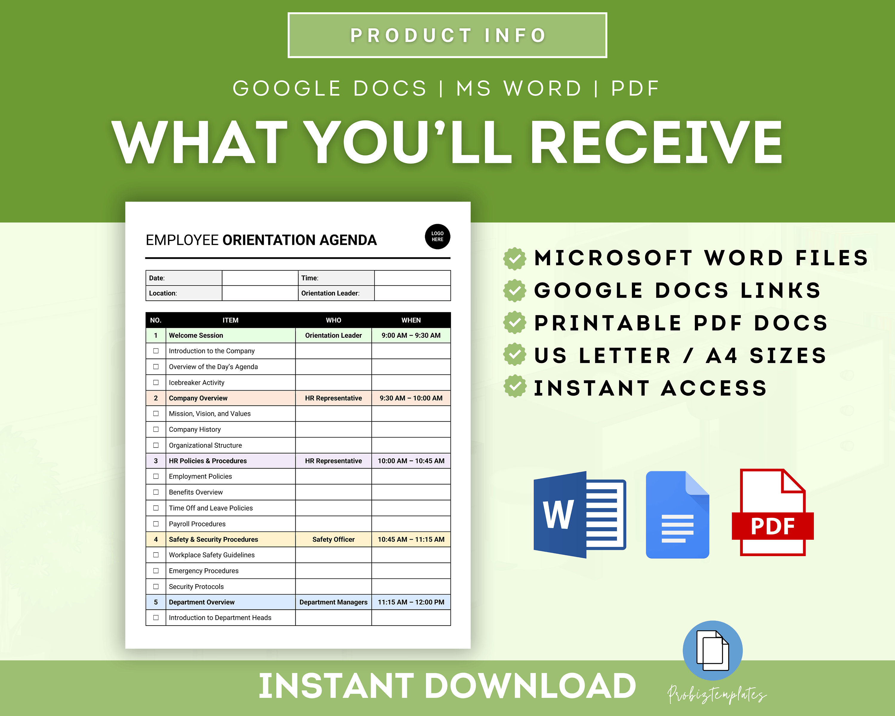 Employee Orientation Agenda Template, New Hire Onboarding Schedule ...