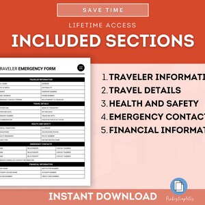 Traveler Emergency Form, Trip Emergency Information Sheet, Travel ...