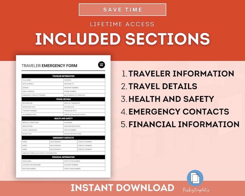 Traveler Emergency Form, Trip Emergency Information Sheet, Travel ...