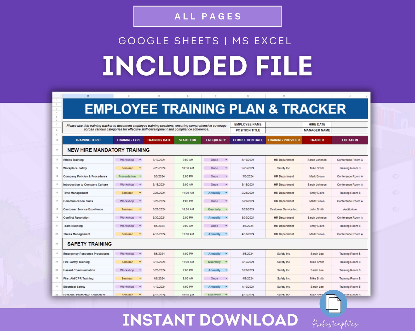 Employee Training Plan and Tracker Template for Microsoft Excel and ...