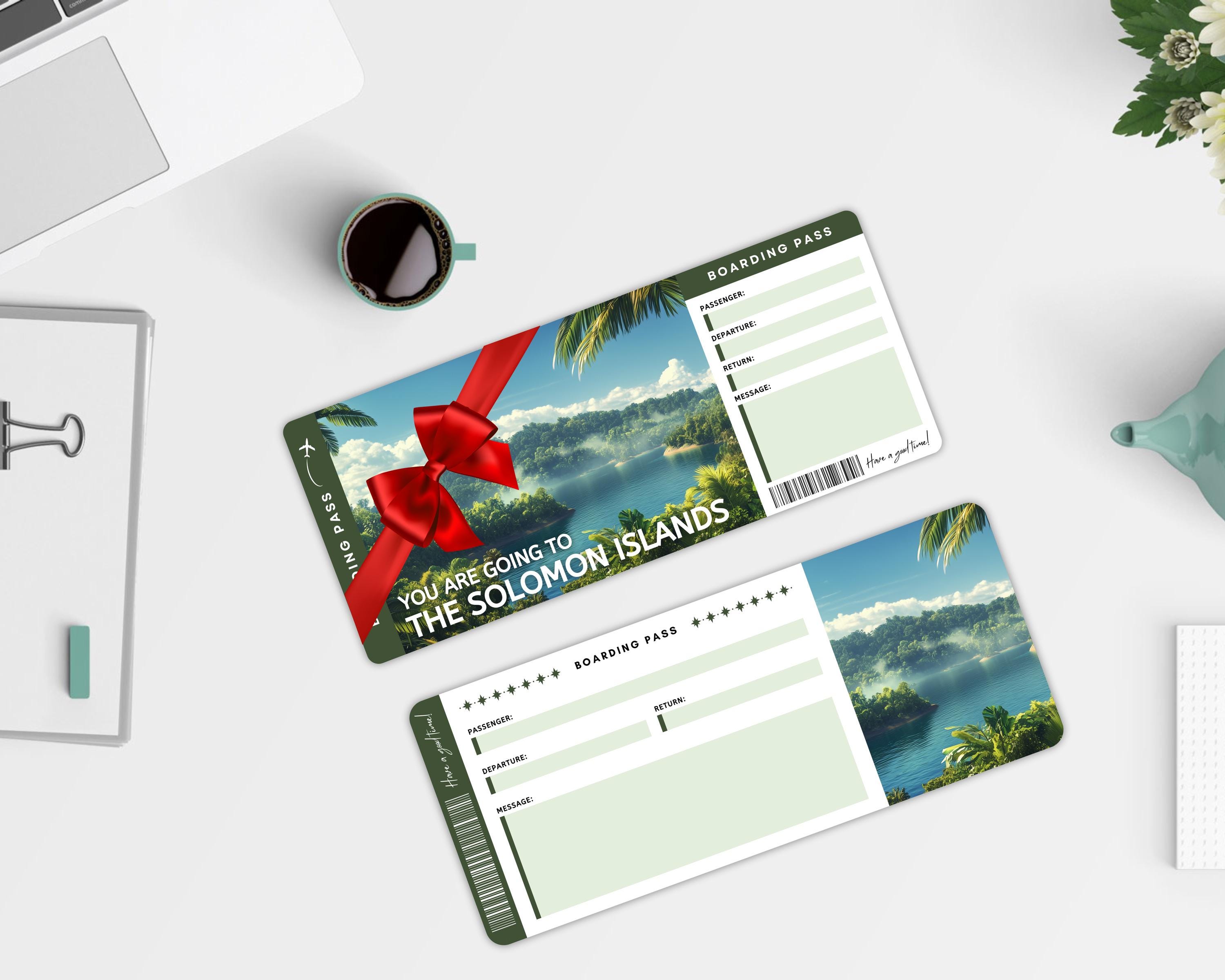 Printable Solomon Islands Surprise Gift Ticket, Editable Island ...