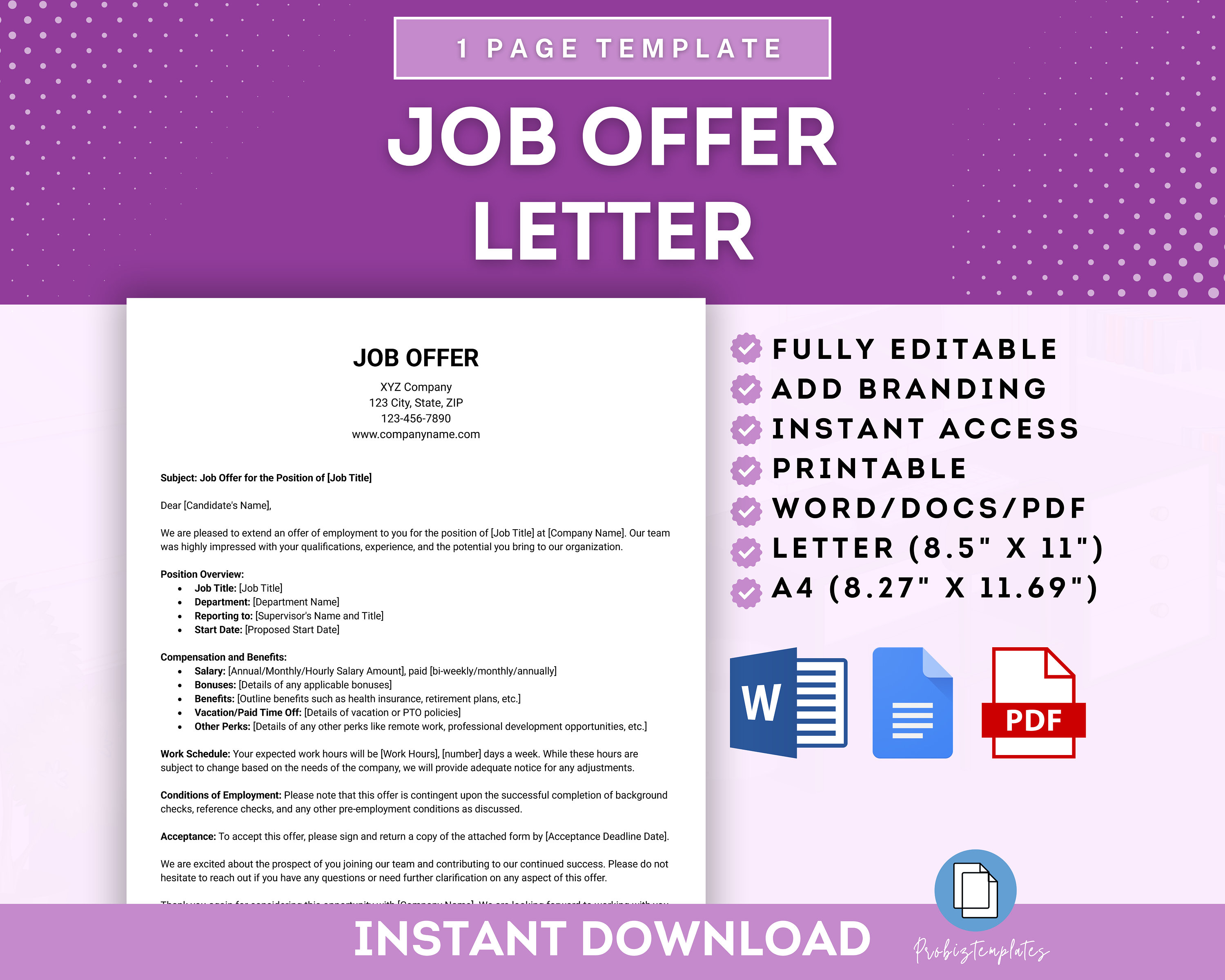 Job Offer Letter Template, Employment Offer Letter, Formal Job Offer ...