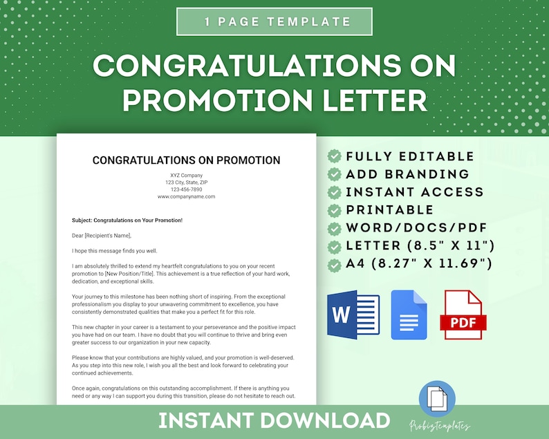 Congratulations Promotion Letter Template, Promotion Congratulations ...