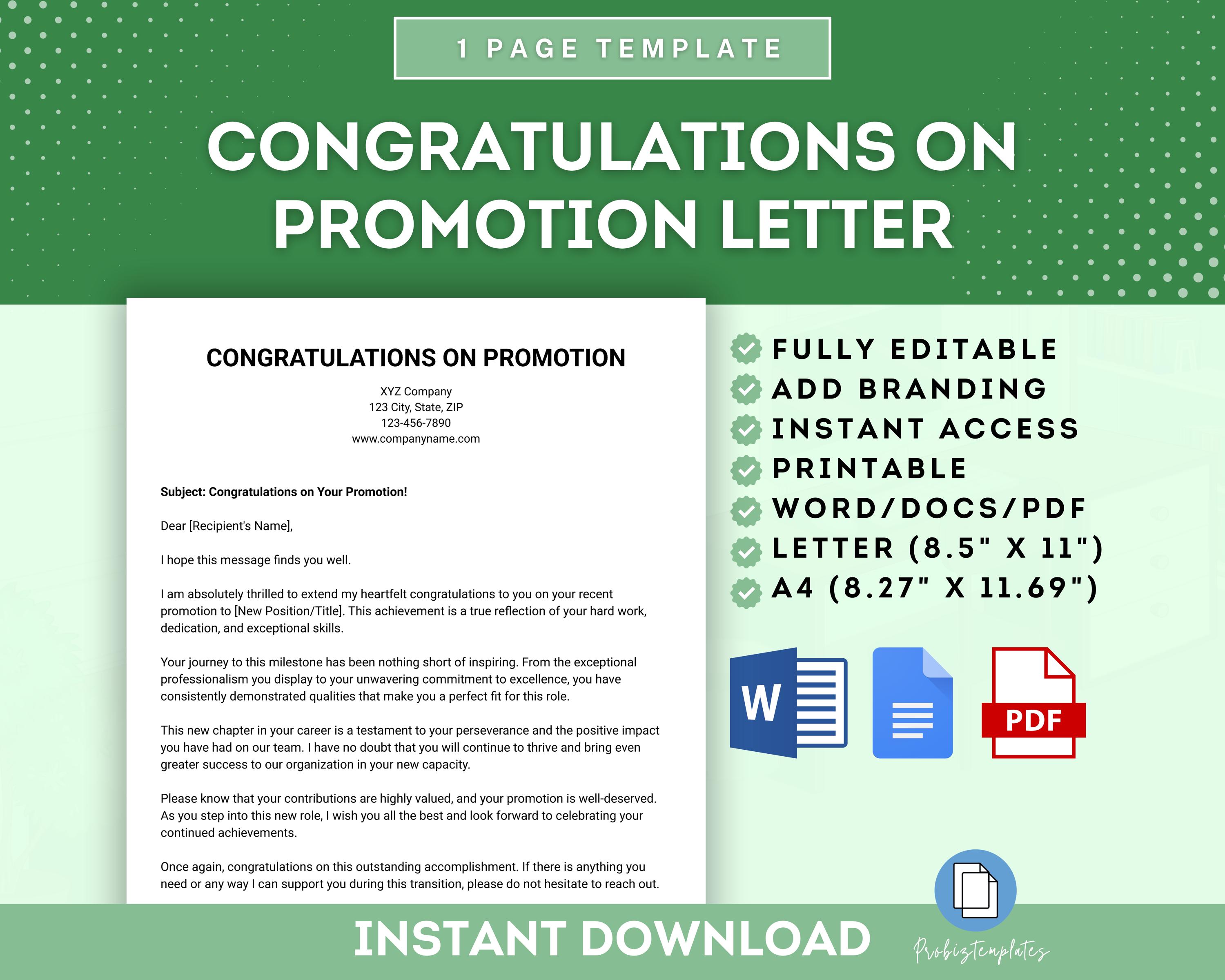 Congratulations Promotion Letter Template, Promotion Congratulations ...