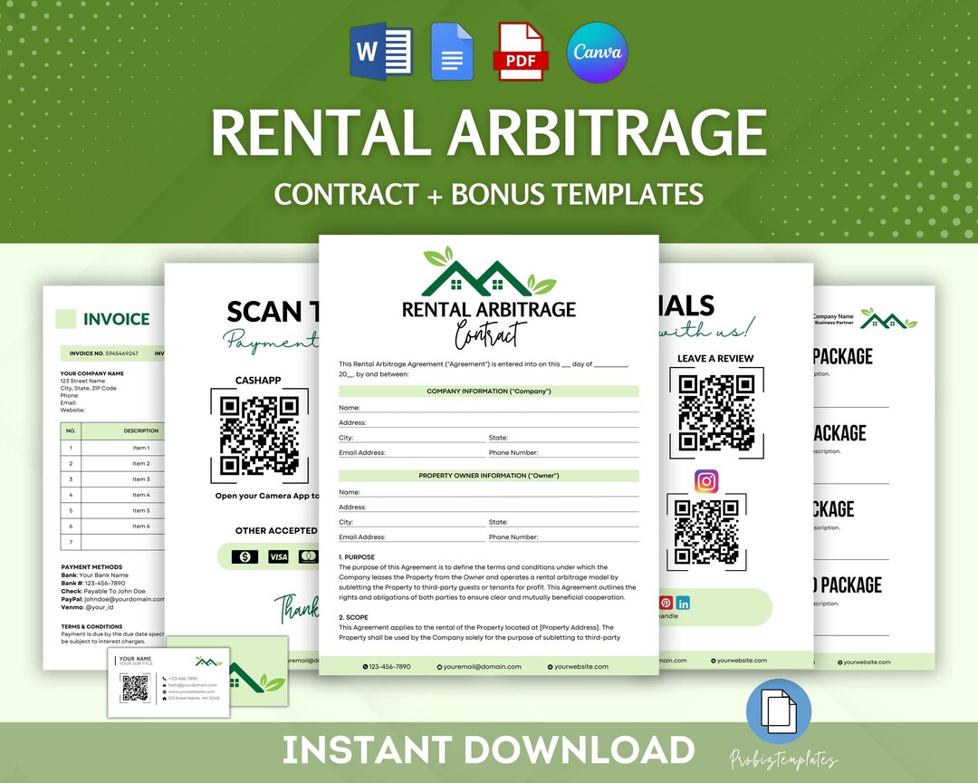 Rental Arbitrage Contract Bundle, Sublease Agreement Template Bundle ...