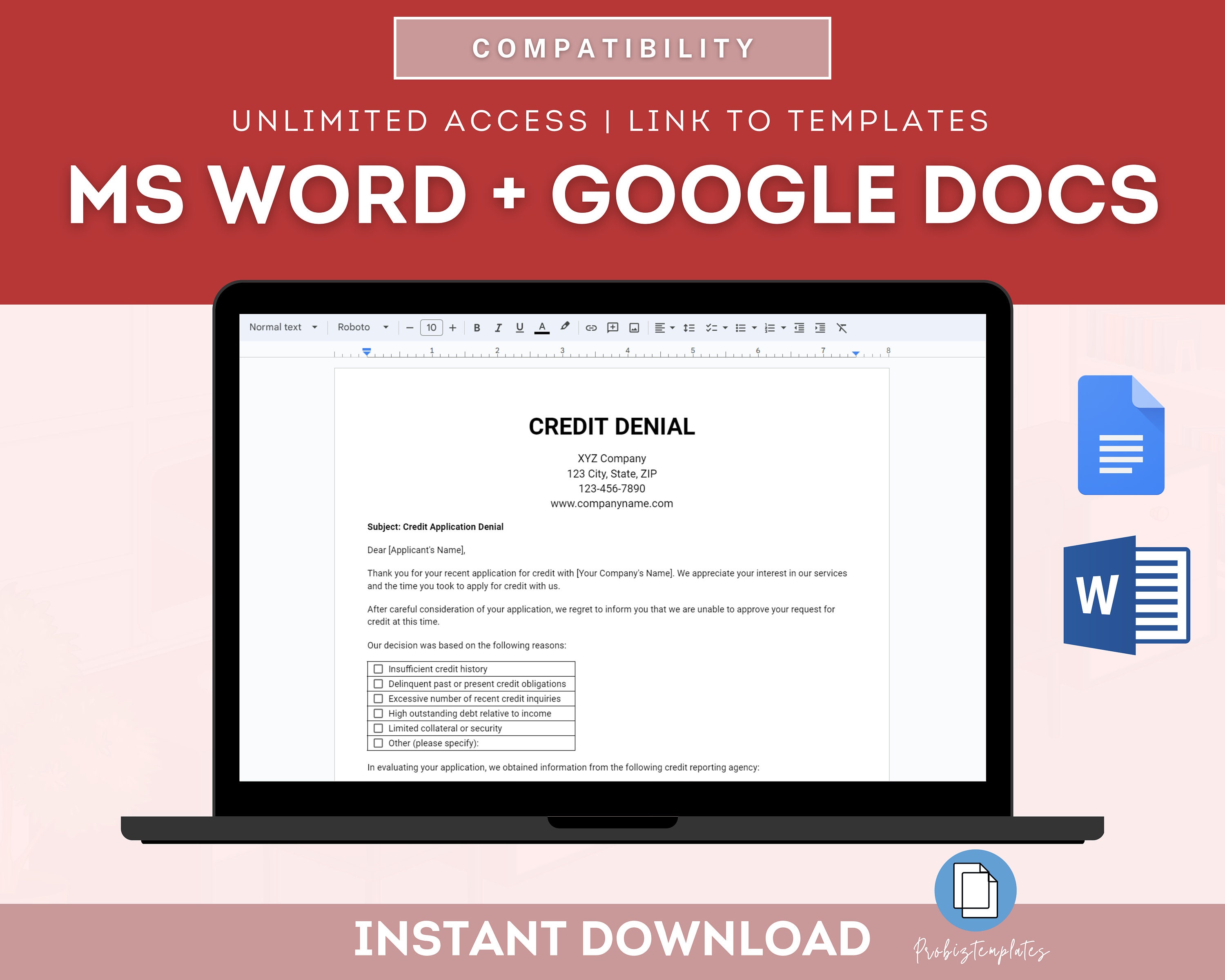 Credit Denial Letter Template, Credit Application Rejection, Loan ...