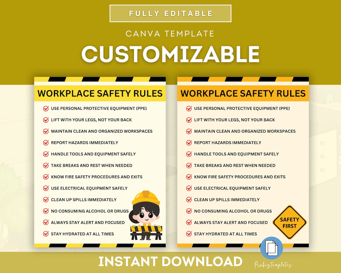 Workplace Safety Rules Poster, Printable Workplace Safety Guidelines ...