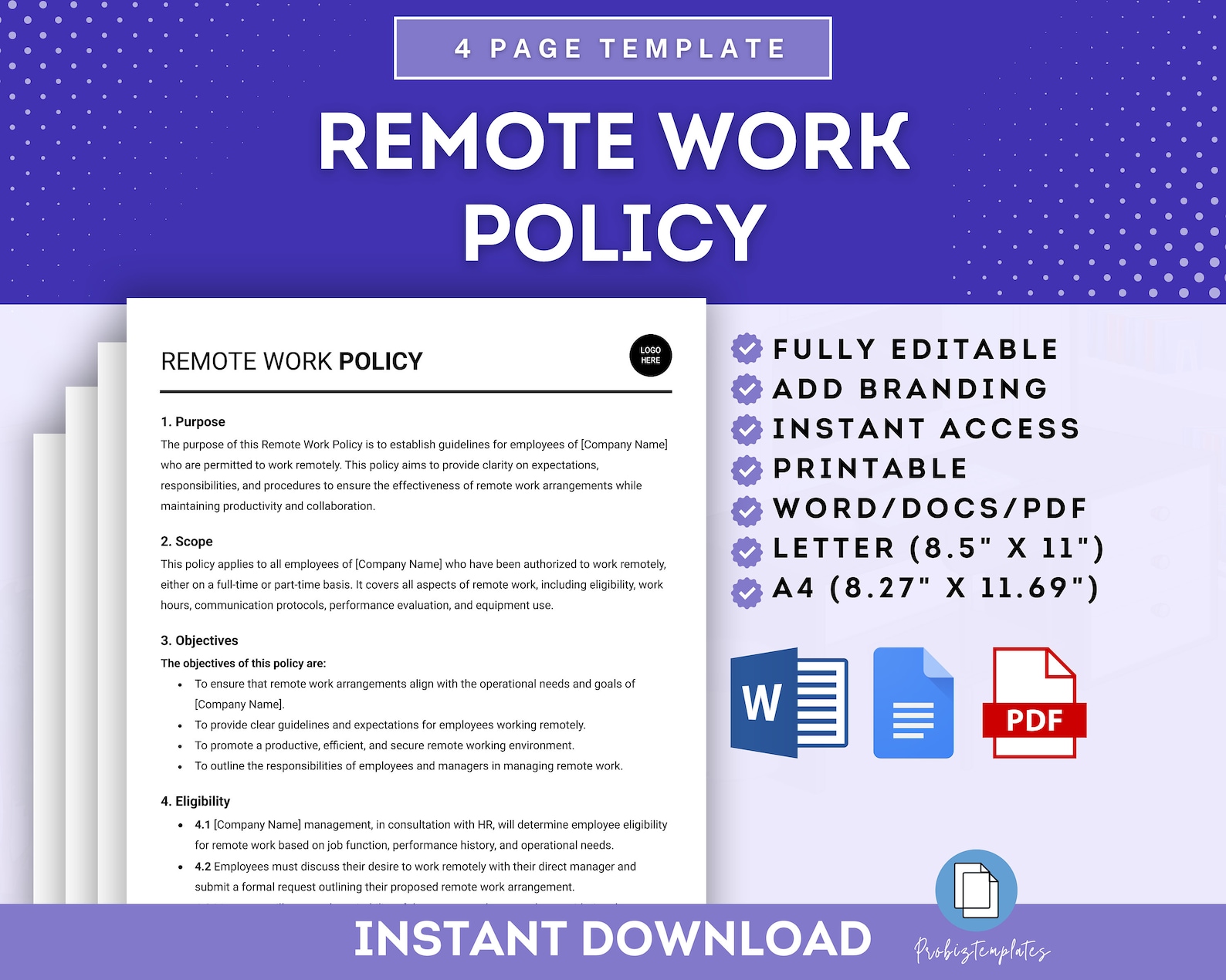 Remote Work Policy Template, Employee Remote Work Policy, Work From ...