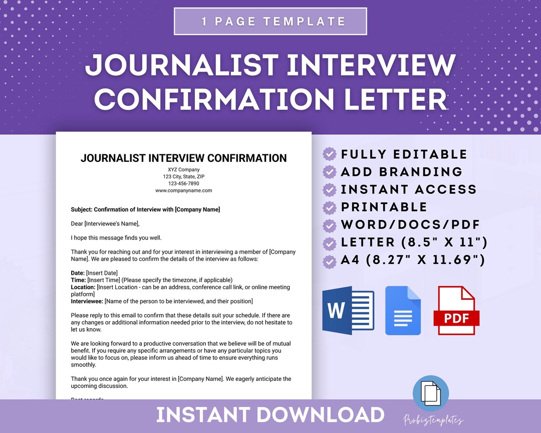 Journalist Interview Confirmation Letter Template, Media Interview ...