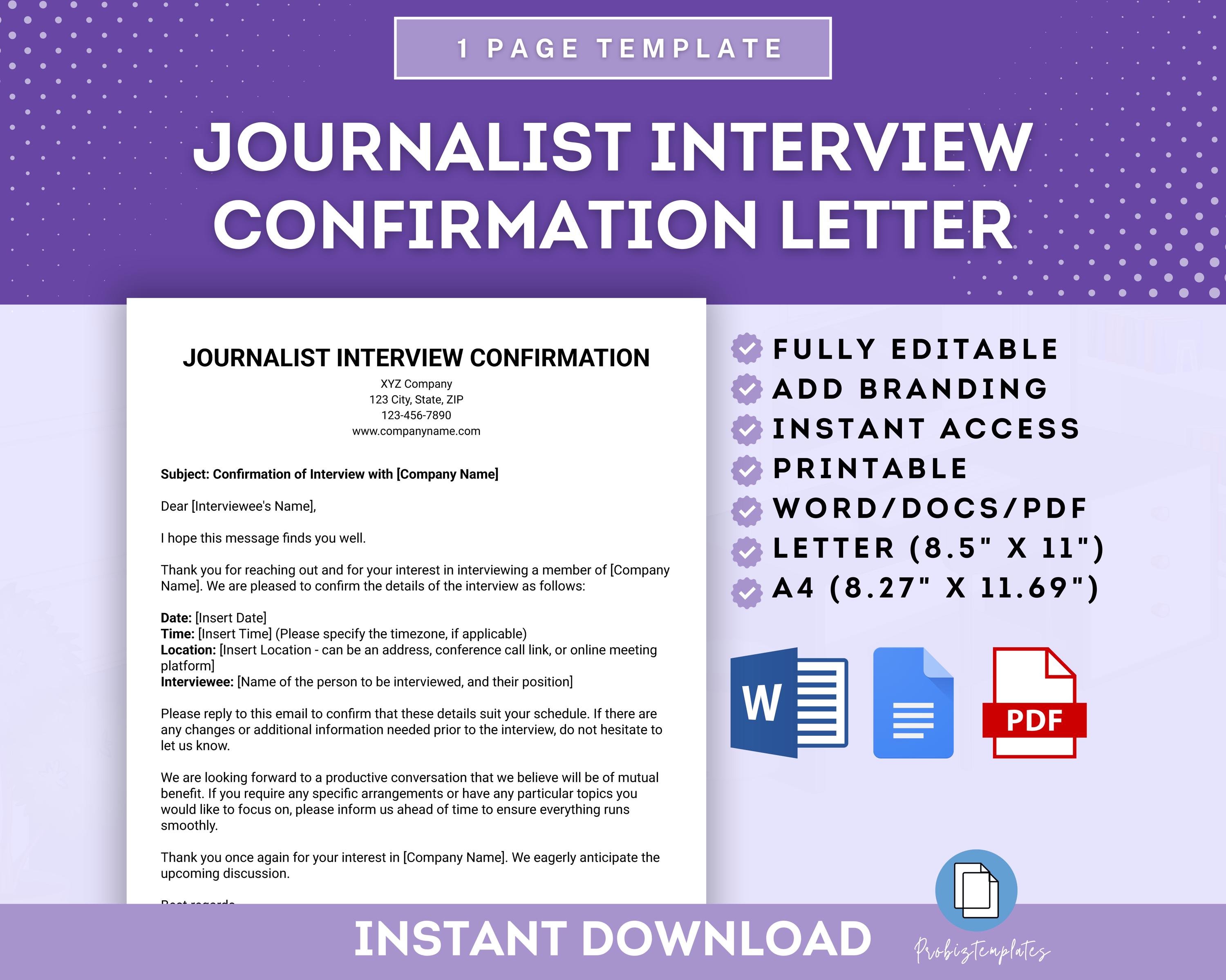Journalist Interview Confirmation Letter Template, Media Interview ...