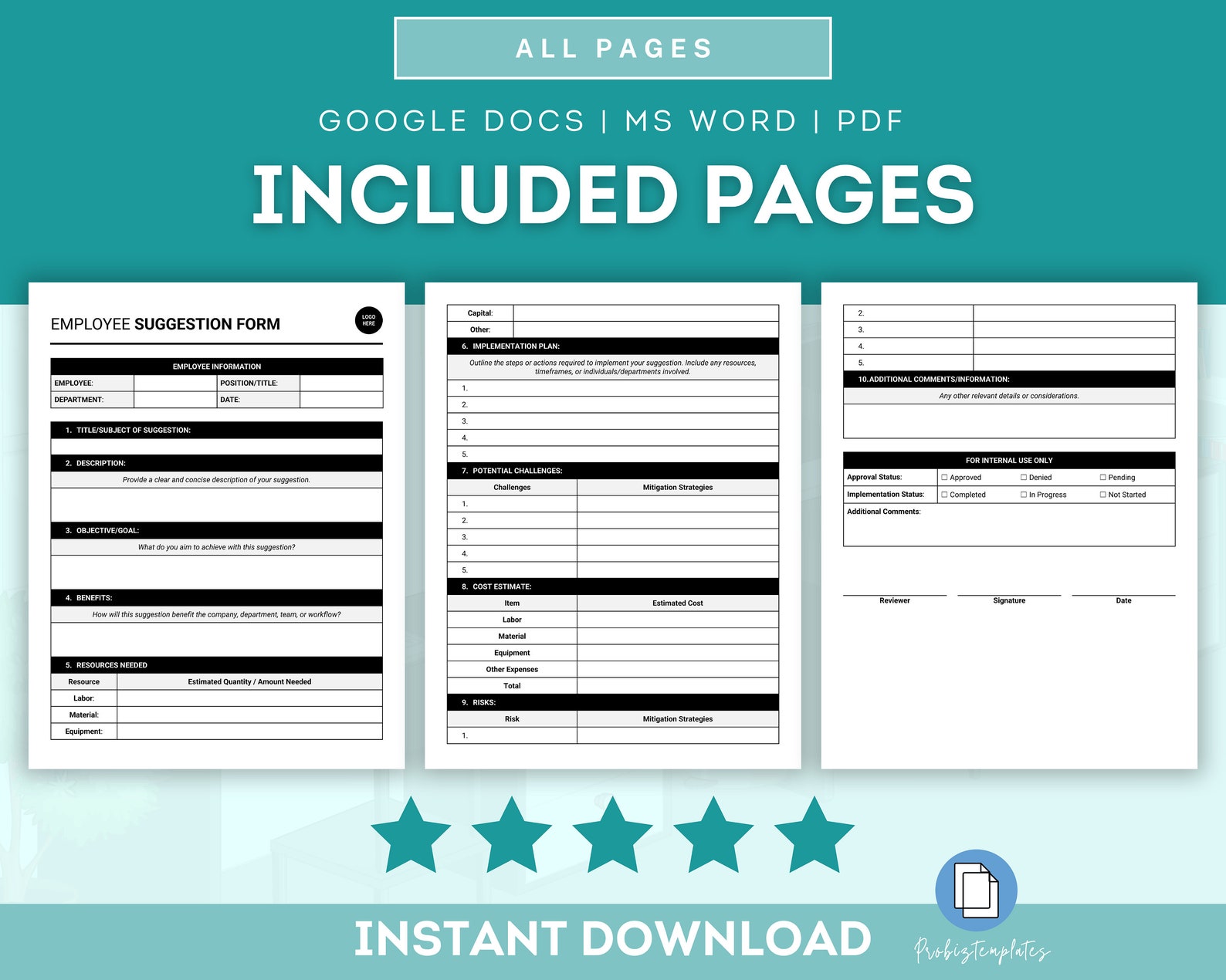Employee Suggestion Form Template, Employee Idea Submission Form ...