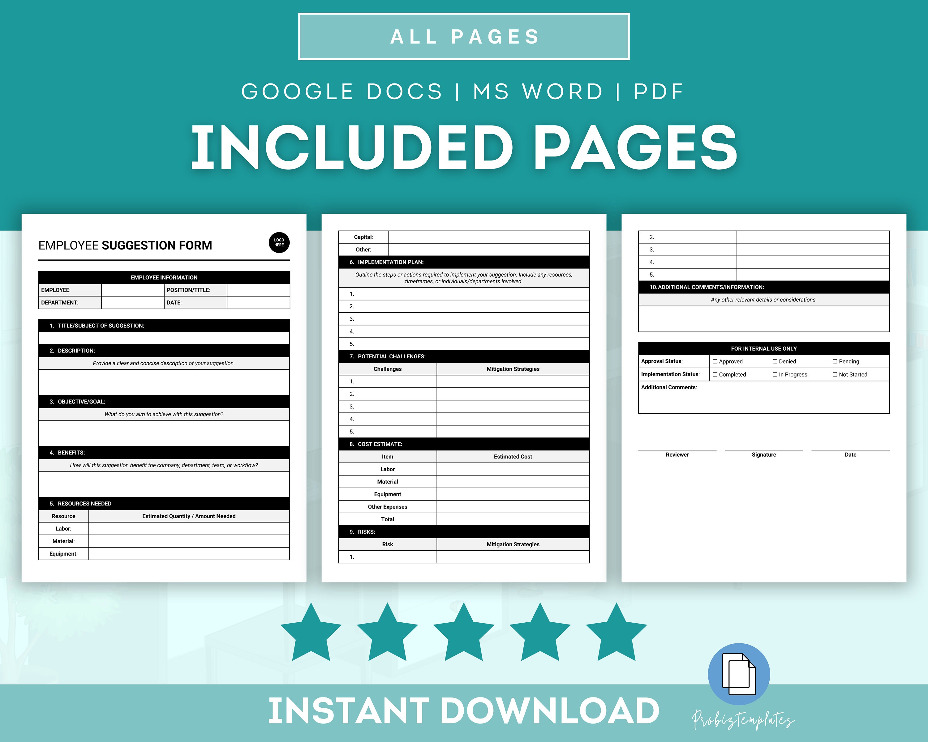 Employee Suggestion Form Template, Employee Idea Submission Form ...