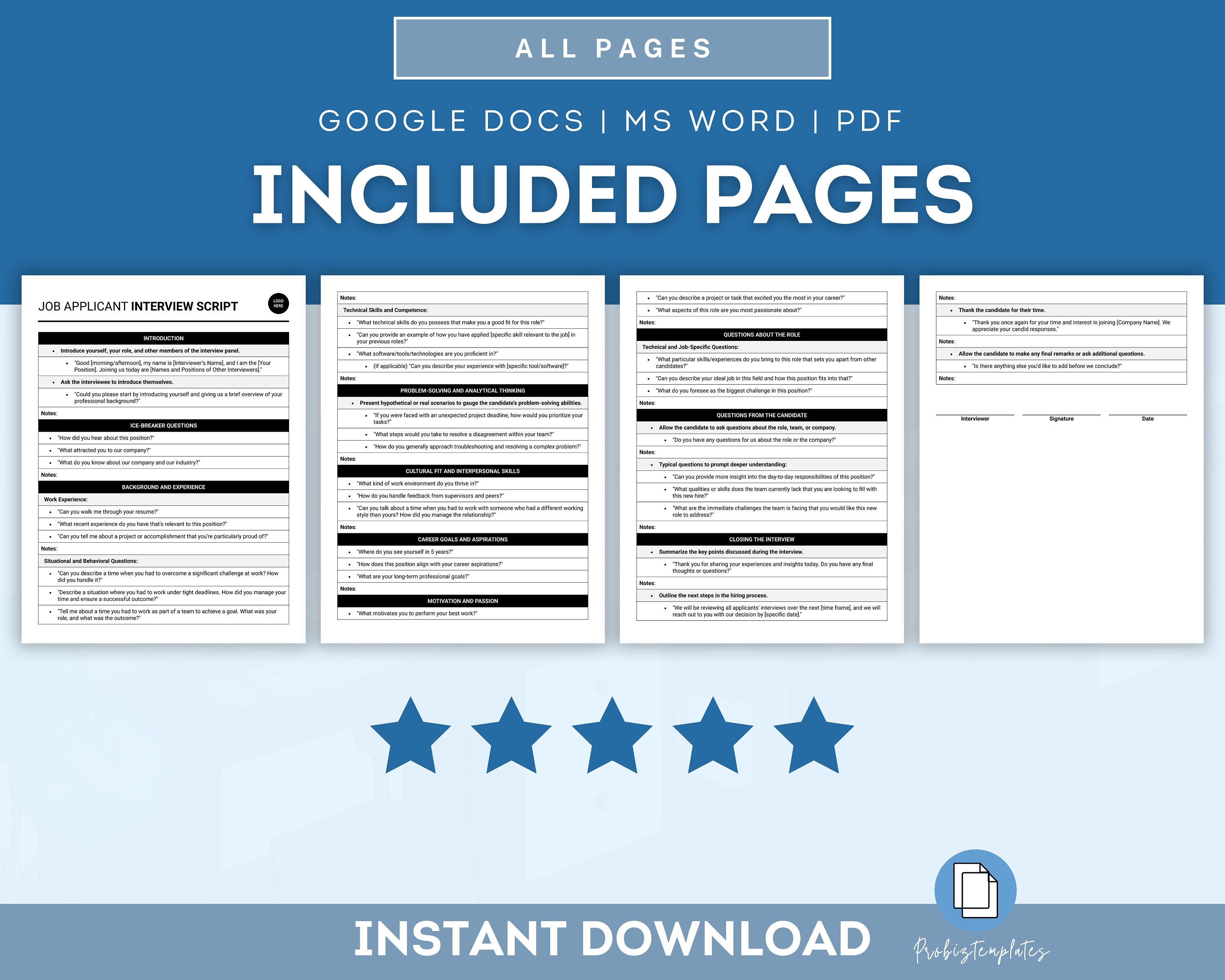 Job Applicant Interview Script Template, Interview Questions Script ...