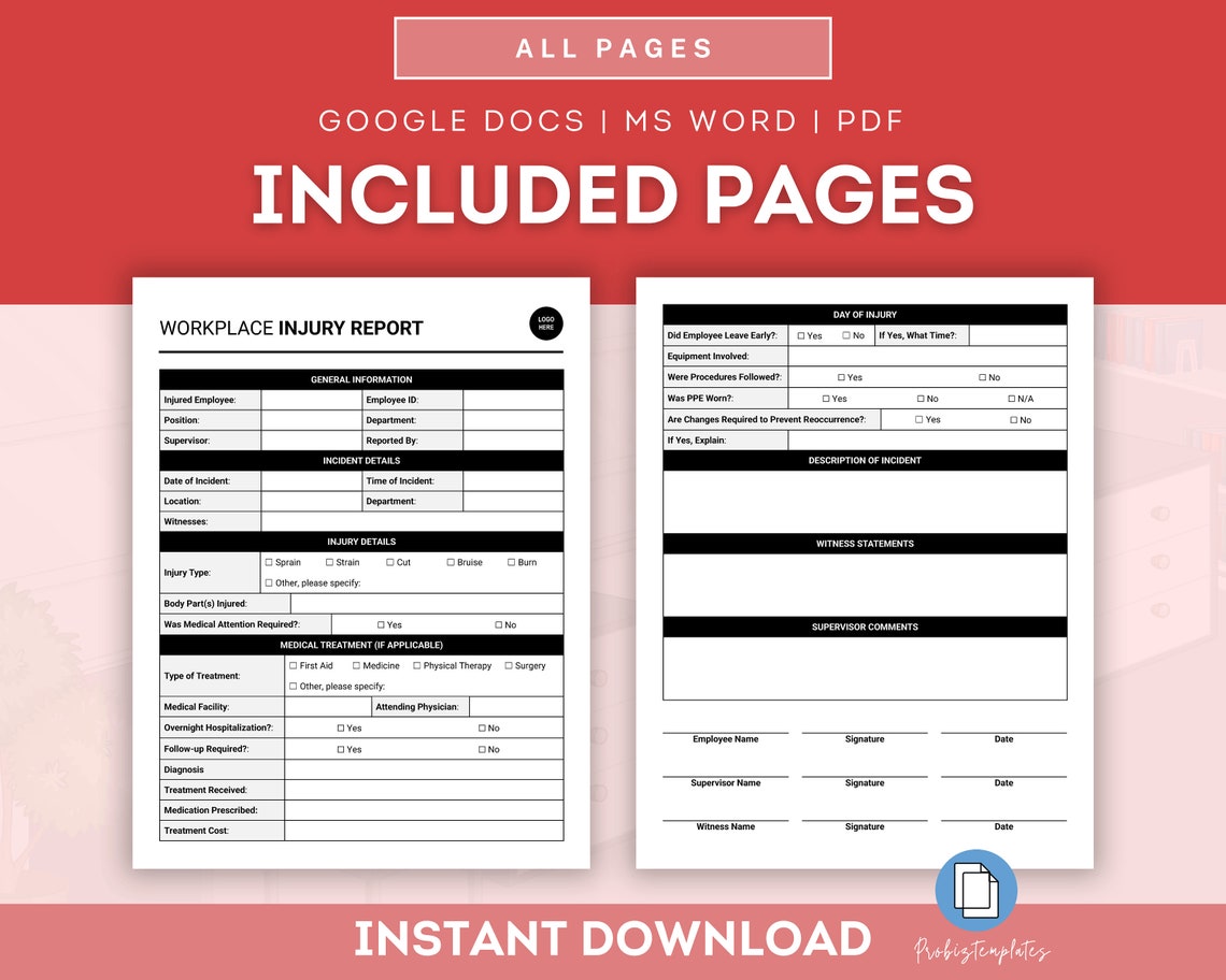 Workplace Injury Report Form Template, Work-related Injury Report ...