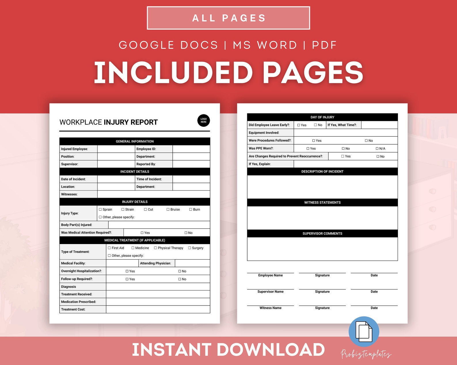 Workplace Injury Report Form Template, Work-related Injury Report ...