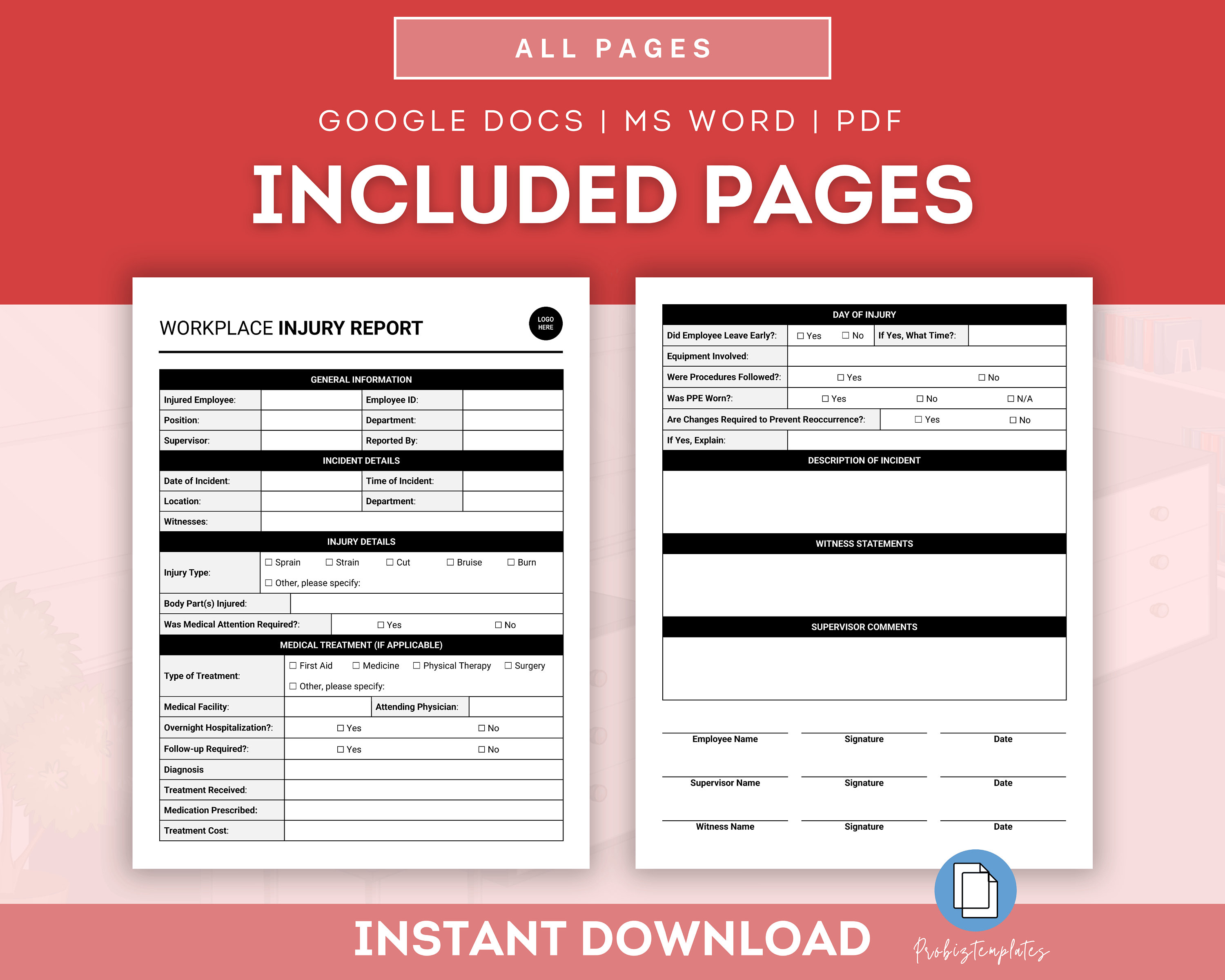 Workplace Injury Report Form Template, Work-related Injury Report ...