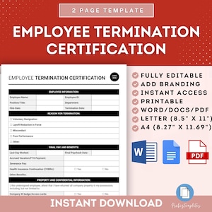 Employee Termination Certification Template, Termination Confirmation Form, Employee Exit ...
