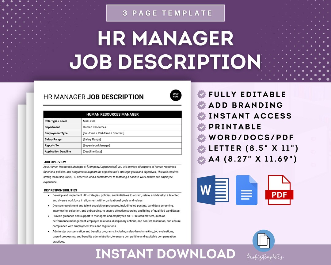 Human Resources Manager Job Description Template, HR Manager Role ...