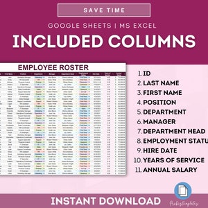 Employee Roster Template, Staff Database Template, Personnel Records ...