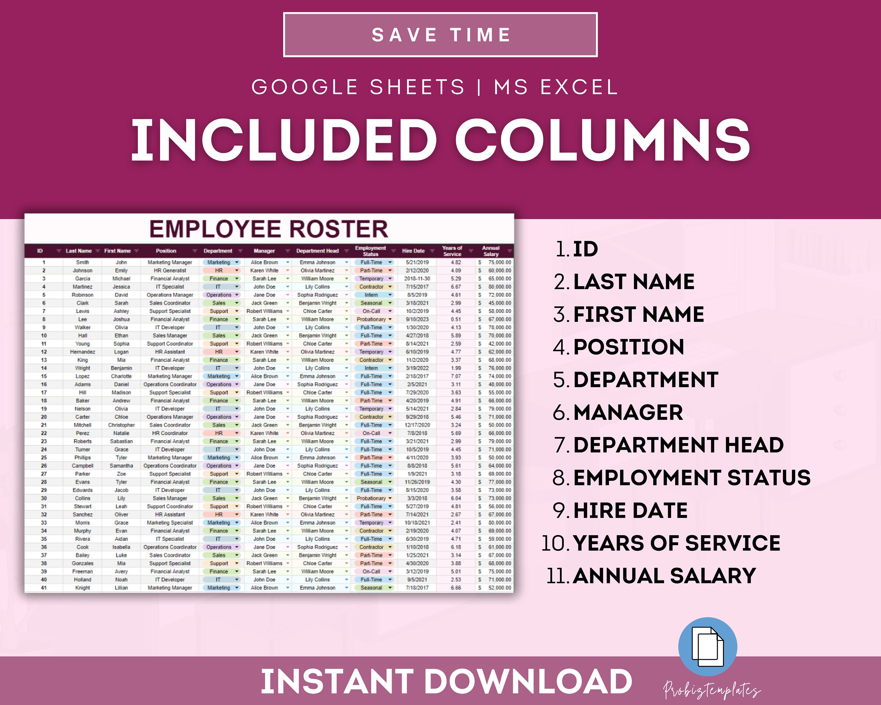 Employee Roster Template, Staff Database Template, Personnel Records ...