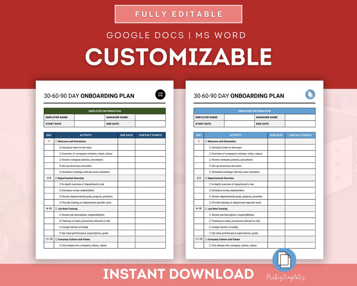 Employee 30 60 90 Day Onboarding Plan Checklist Template, New Hire ...