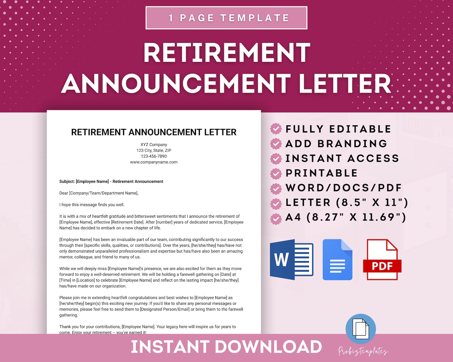 Retirement Announcement Letter Template, Employee Retirement ...