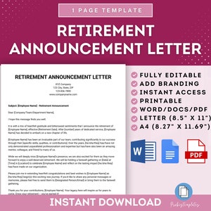 Retirement Announcement Letter Template, Employee Retirement ...
