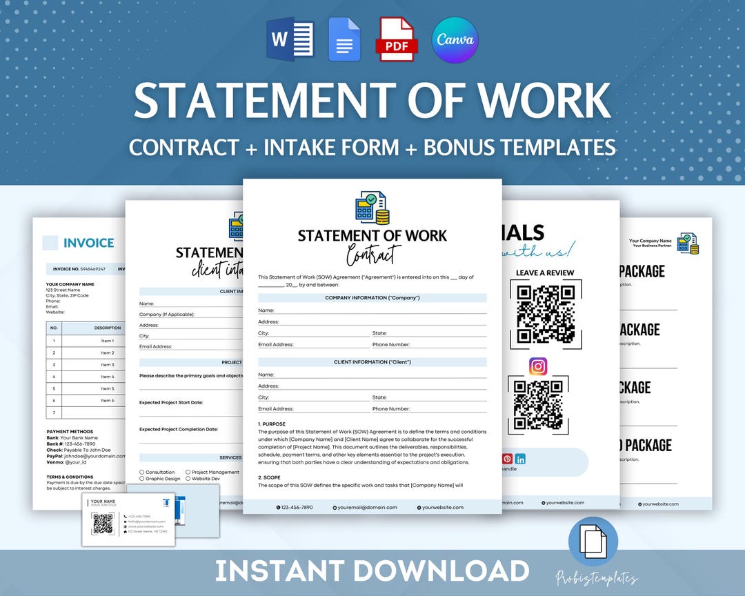 Statement of Work Contract Bundle, Project Scope Agreement Template ...