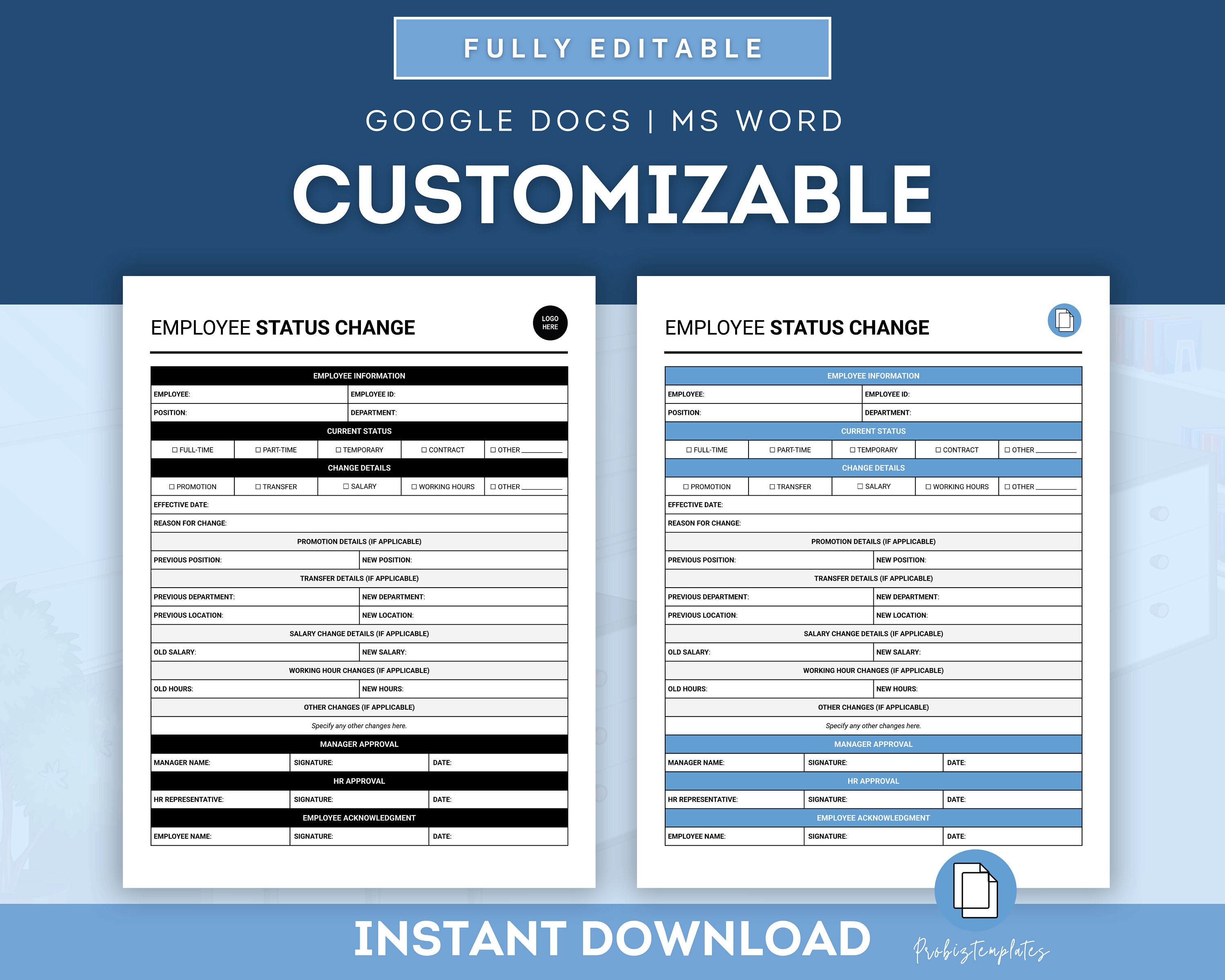 Employee Status Change Form, Payroll Change Tracking, Employment Status ...