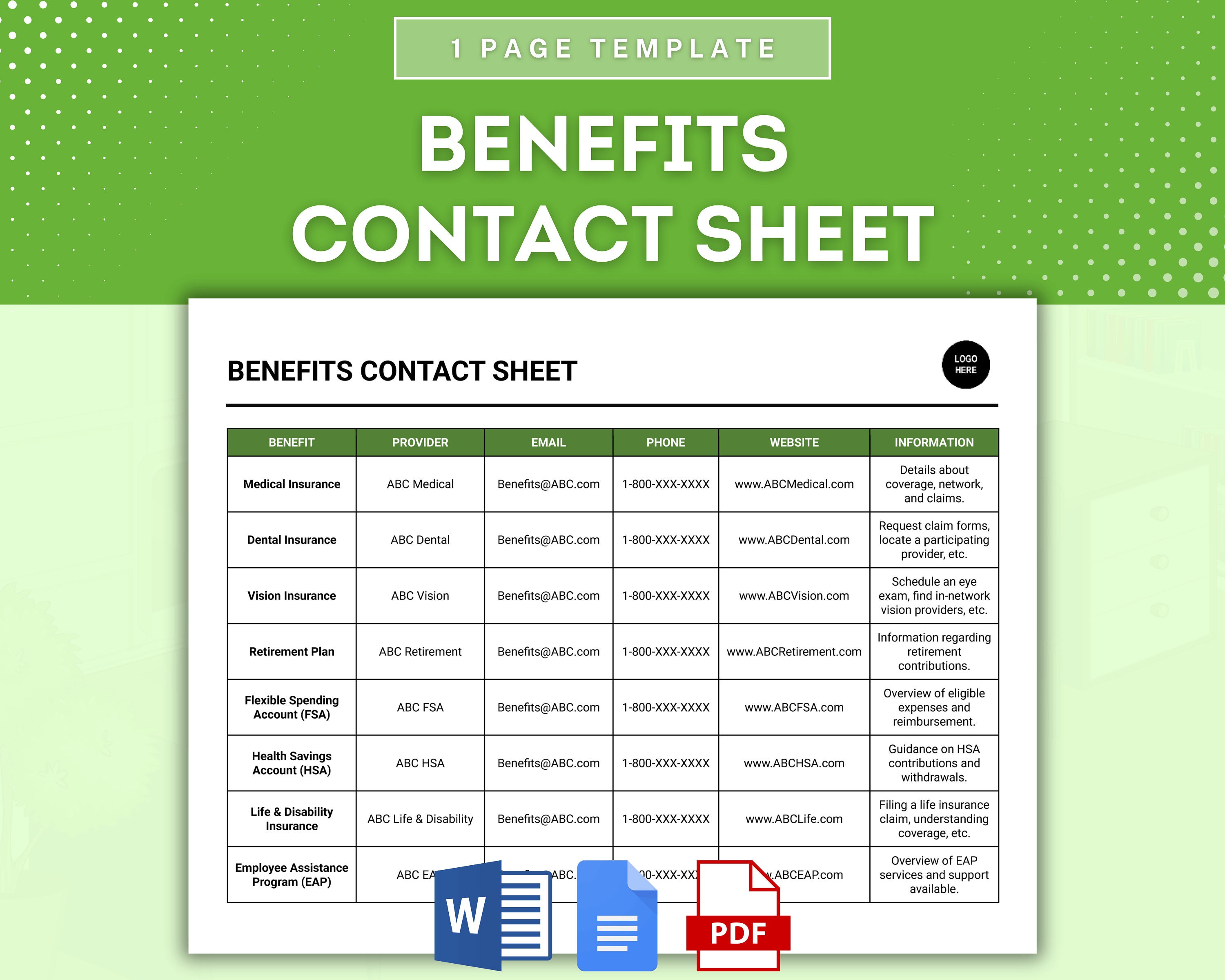 Benefits Contact Information Sheet Template, Employee Benefits ...