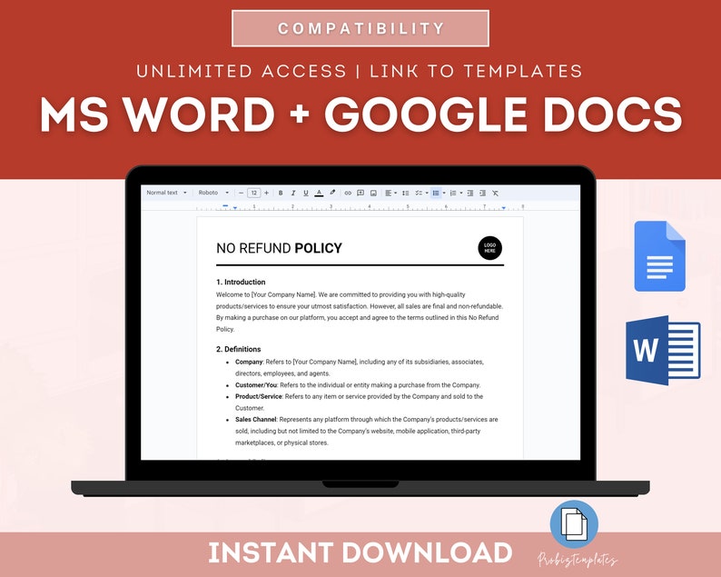 No Refund Policy Template, Refund Policy Guidelines, No Refund Notice ...