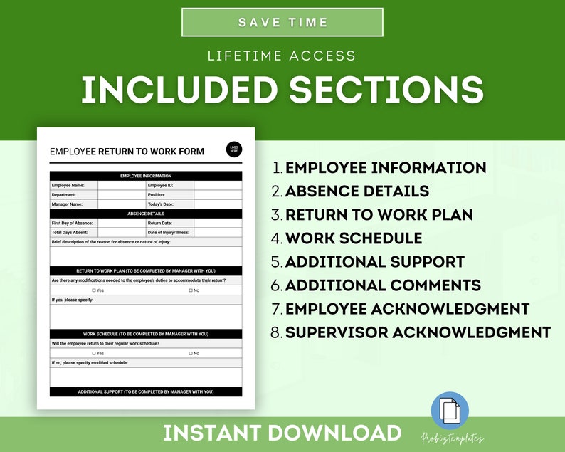 Employee Return to Work Form Template, Back-to-work Form, Return-to ...