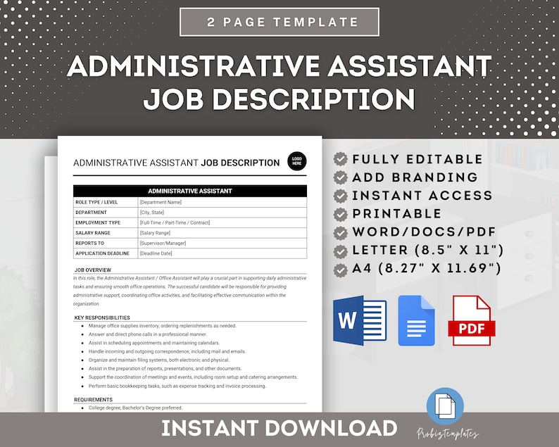 Administrative Assistant Office Administrator Job Description Template ...